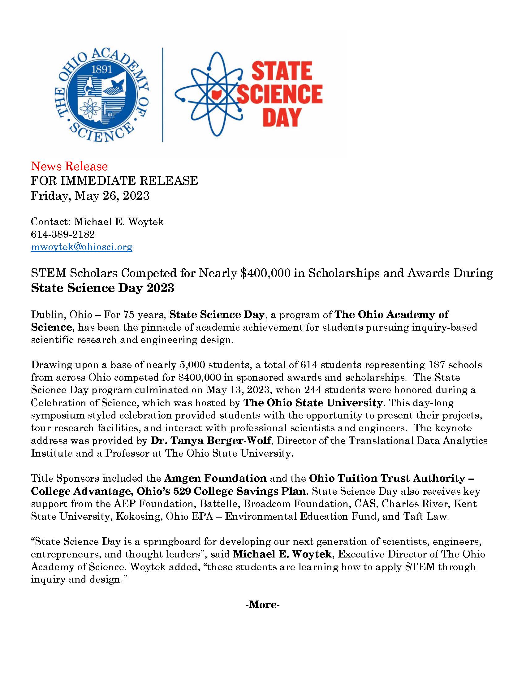 2023 State Science Day Celebration – State Science Day